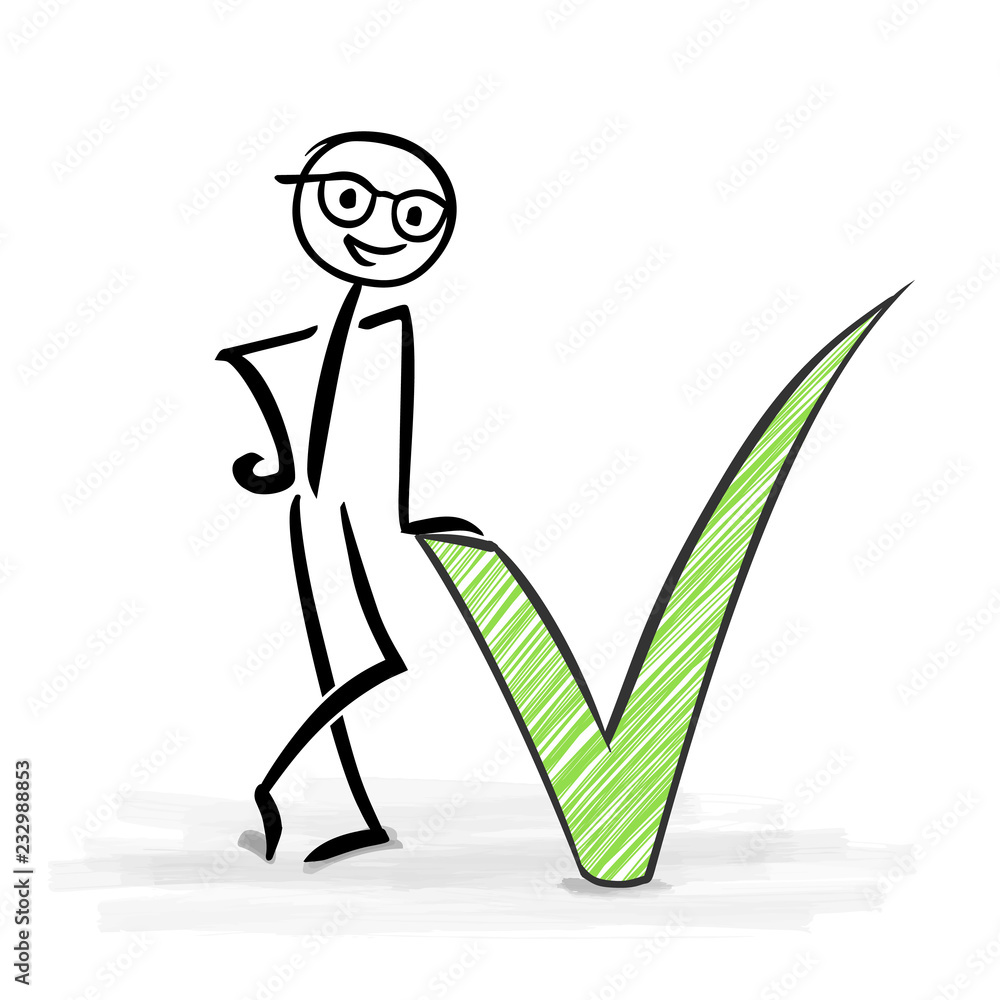 Man with green check mark - stick figure vector illustration Stock ...