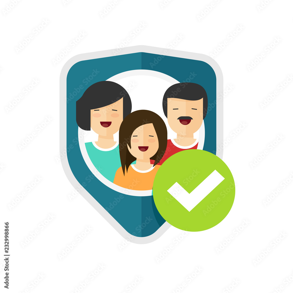 Family protection sign vector illustration, flat cartoon people group ...