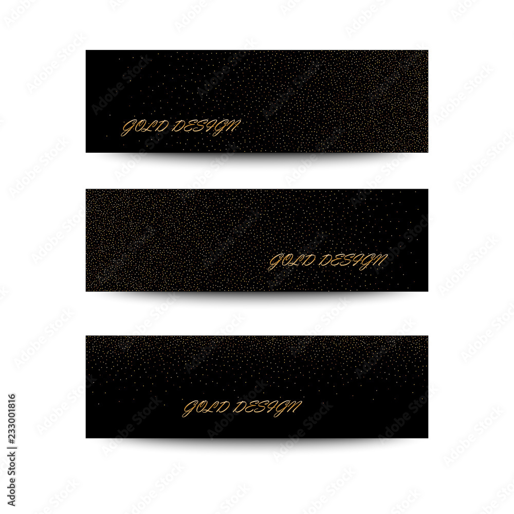 Gold sparkles against a black background, banners. Gold banner. Gold ...