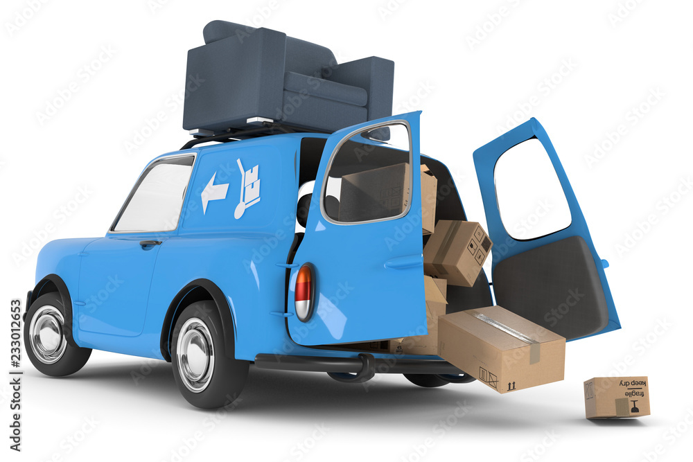 3D Illustration blaues Auto Umzug Stock-Illustration | Adobe Stock