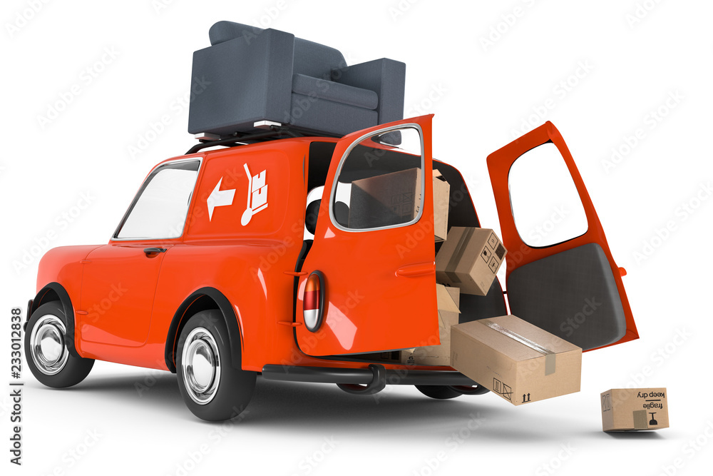 3D Illustration rotesAuto Umzug Stock-Illustration | Adobe Stock