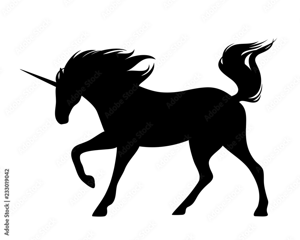 running unicorn horse side view black vector silhouette outline over ...