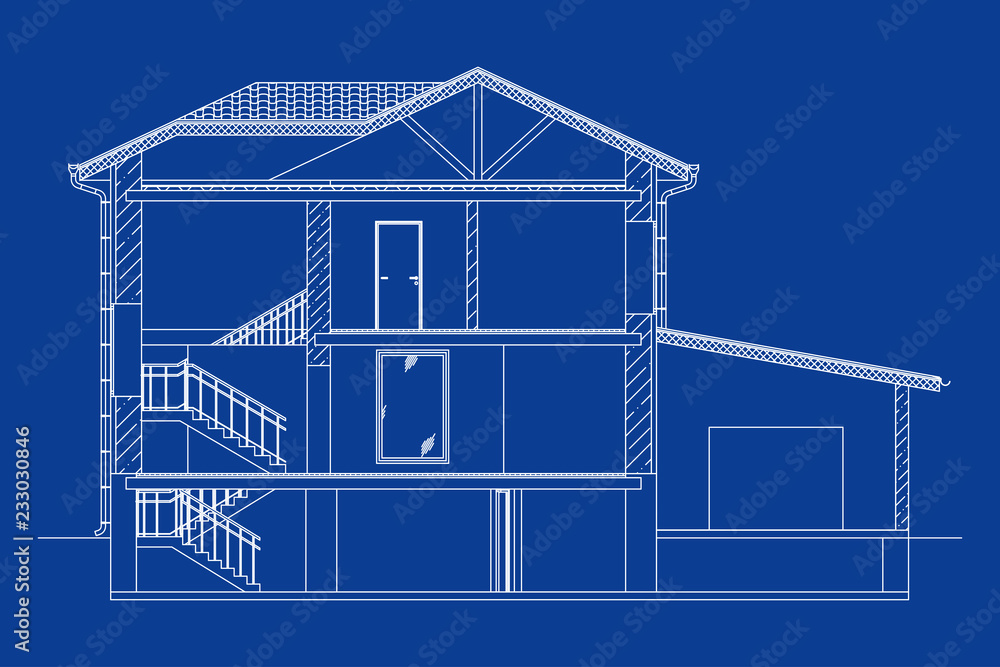 Architectural background. Cross-section suburban house. Vector ...