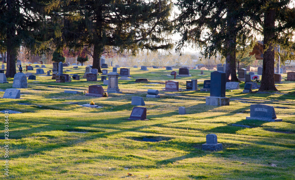 cemetery at sunset, cemetery, gravestones, markers, death, died, grass ...