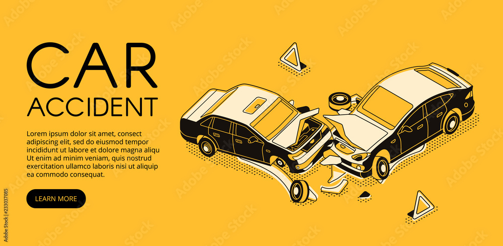 Car accident vector illustration of vehicle crash for driver insurance ...