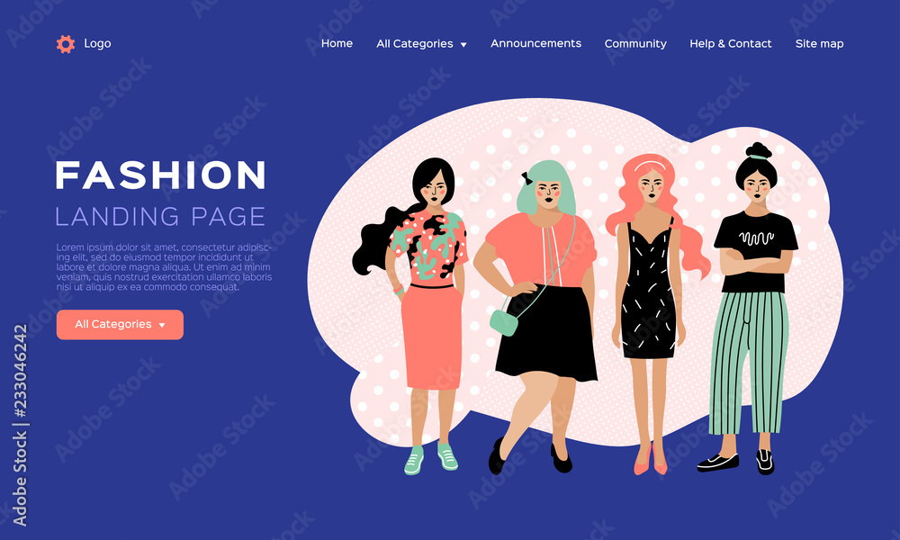 Web page design template for fashion, clothing catalog. Beauty landing ...