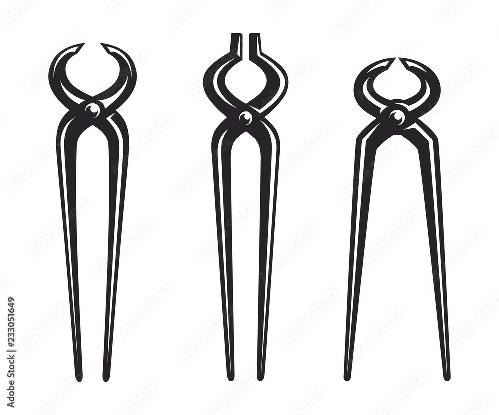 Set vintage pliers, monochrome icon, blacksmith tools. Vector ...