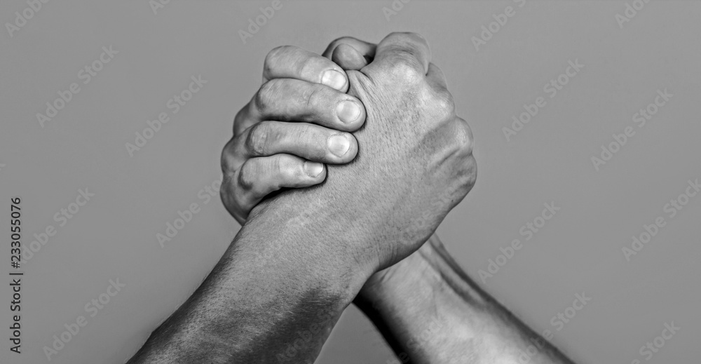 Man hand. Two men arm wrestling. Arms wrestling. Closep up. Friendly ...