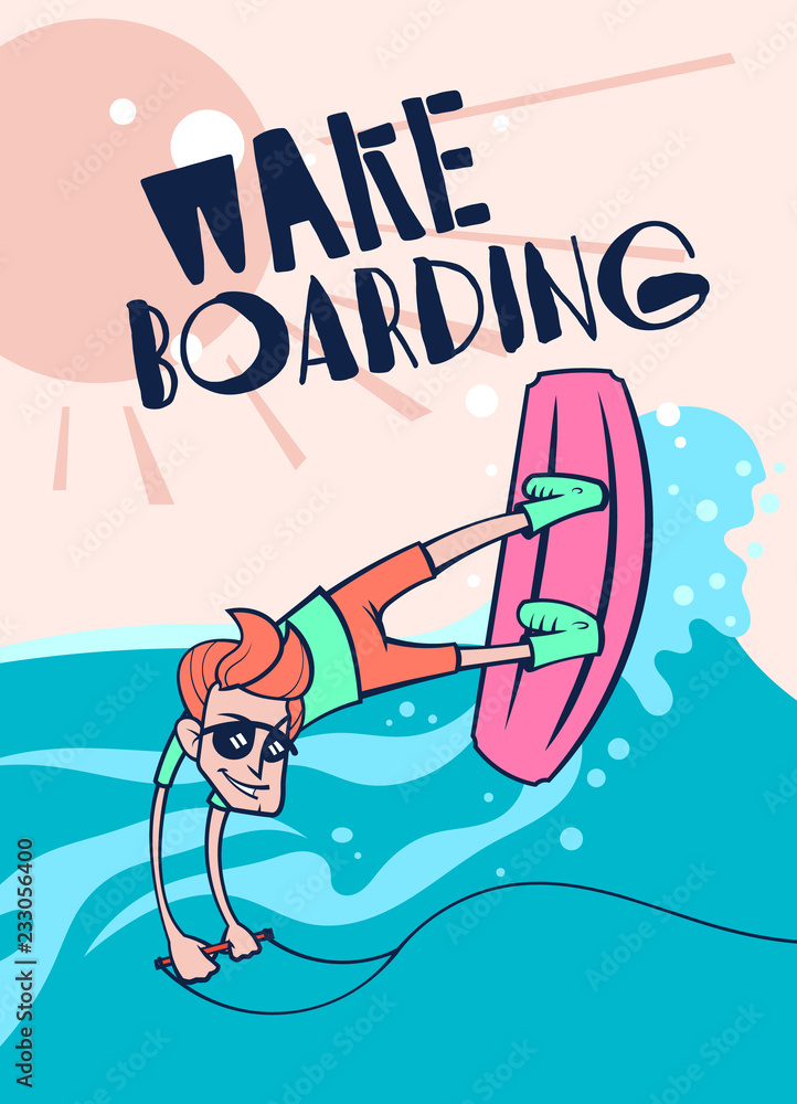 Cartoon wake boarding poster Stock Vector | Adobe Stock