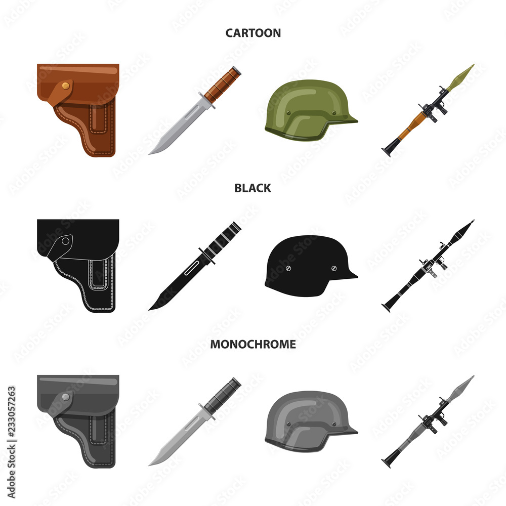 Vector illustration of weapon and gun sign. Set of weapon and army ...