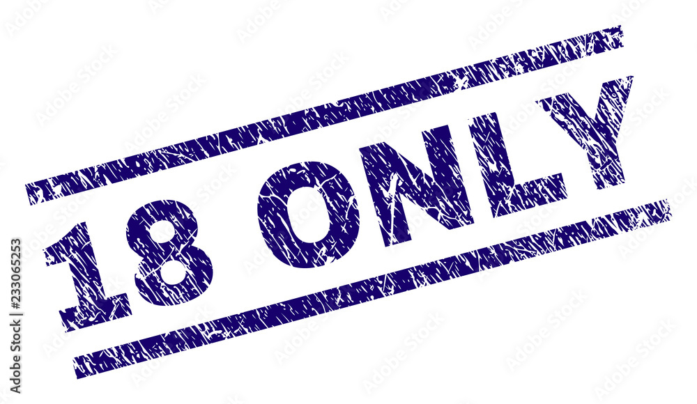 18 ONLY seal print with scratced style. Blue vector rubber print of 18 ...