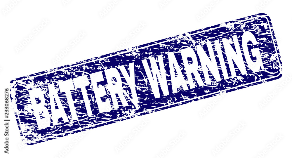 BATTERY WARNING stamp seal imprint with distress texture. Seal shape is ...