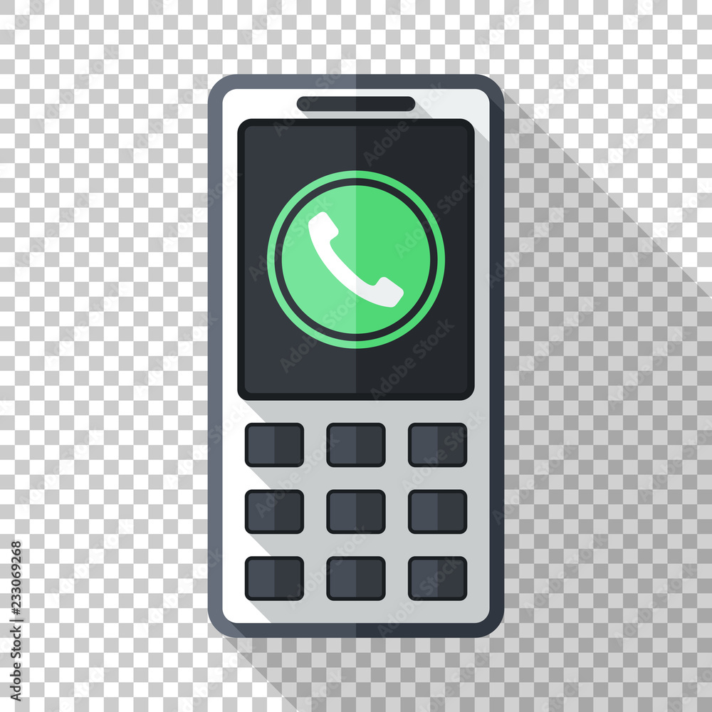 Classic cell phone icon in flat style with green pictogram of incoming ...