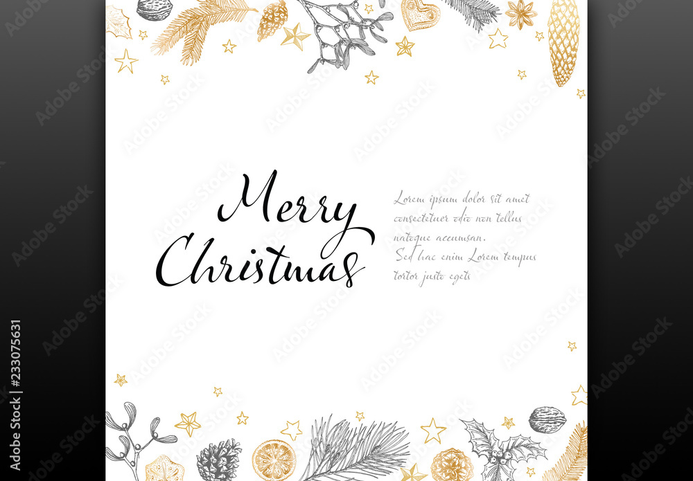 Christmas Card Layout with Illustrations Stock Template | Adobe Stock
