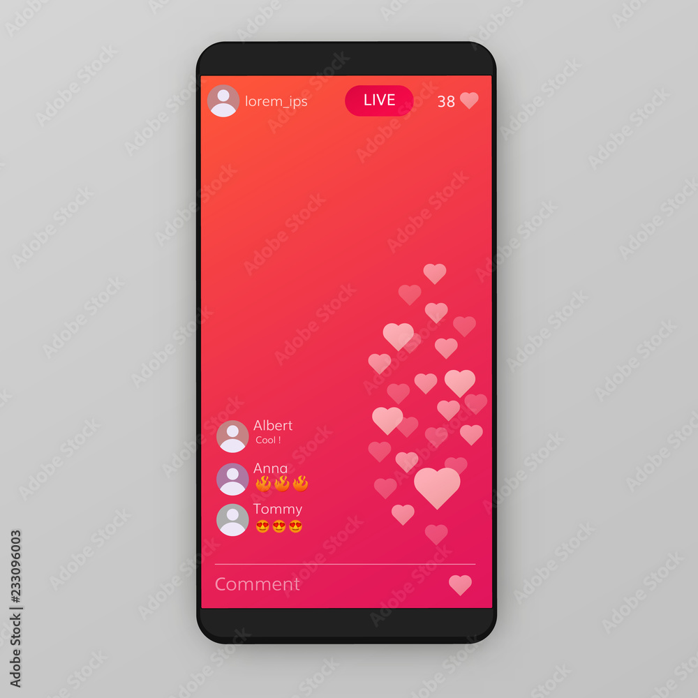 Live stream likes background on mobile phone Stock Vector | Adobe Stock