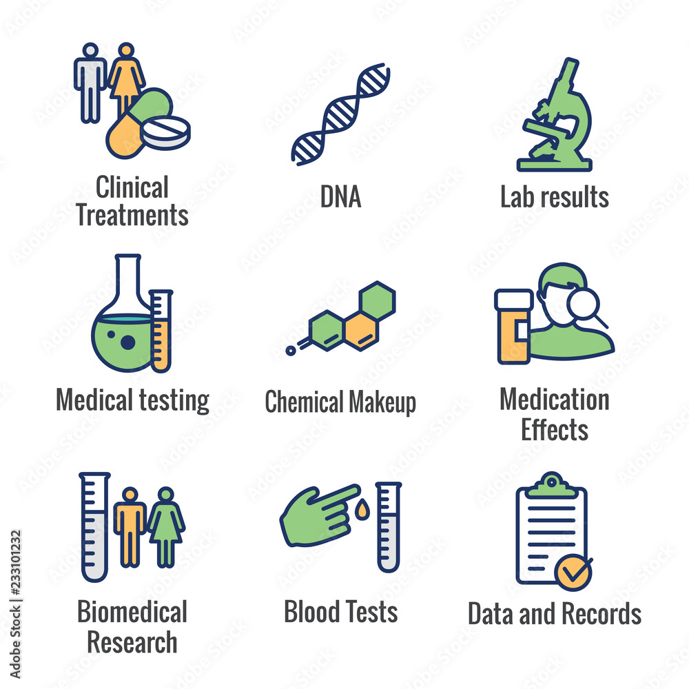 Medical Healthcare Icons with People Charting Disease or Scientific ...