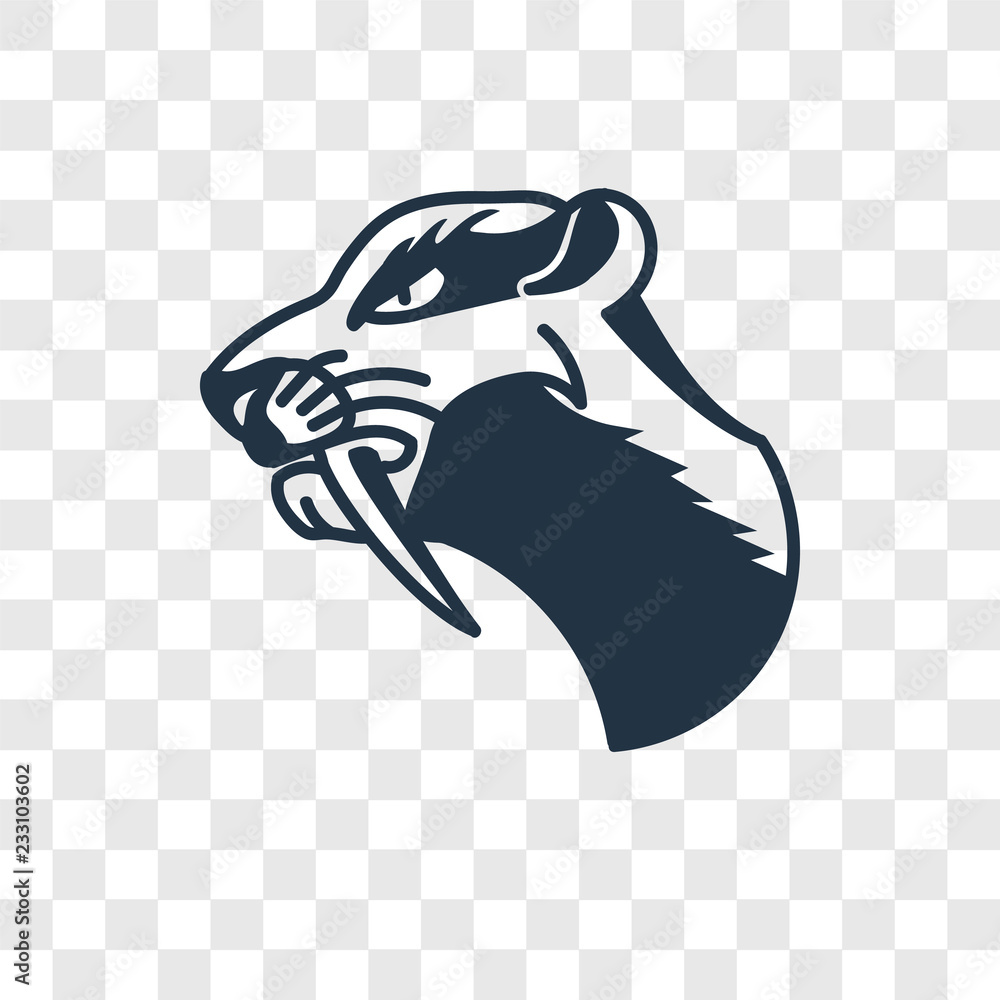 Saber toothed tiger vector icon isolated on transparent background ...