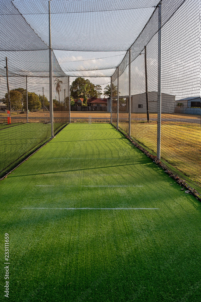 Practice Cricket Pitch With Wire Netting Stock Photo | Adobe Stock