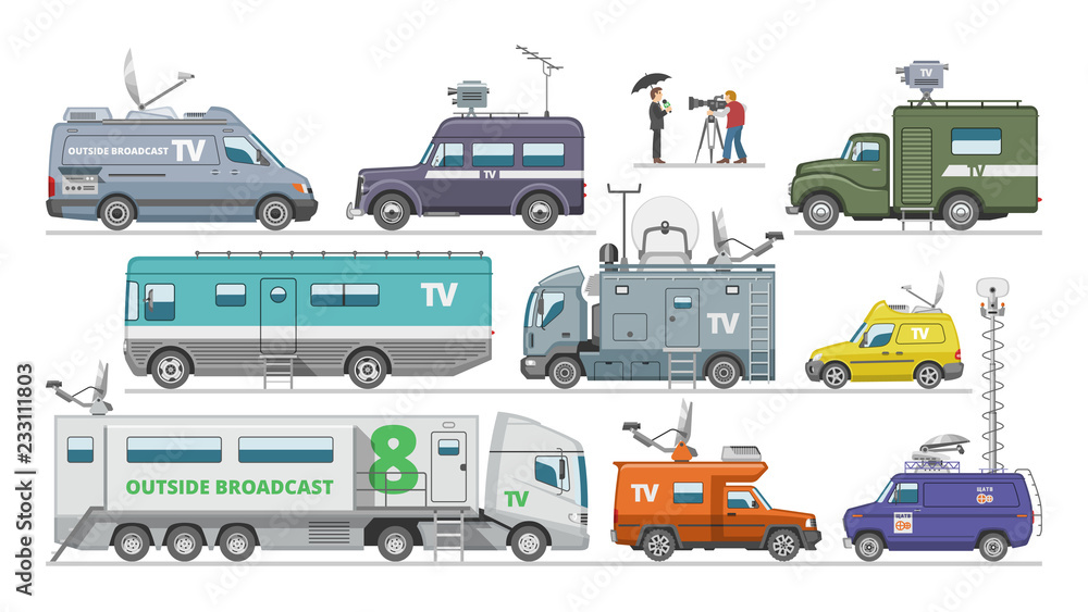 Broadcast car vector tv vehicle broadcasting van with antenna satellite ...