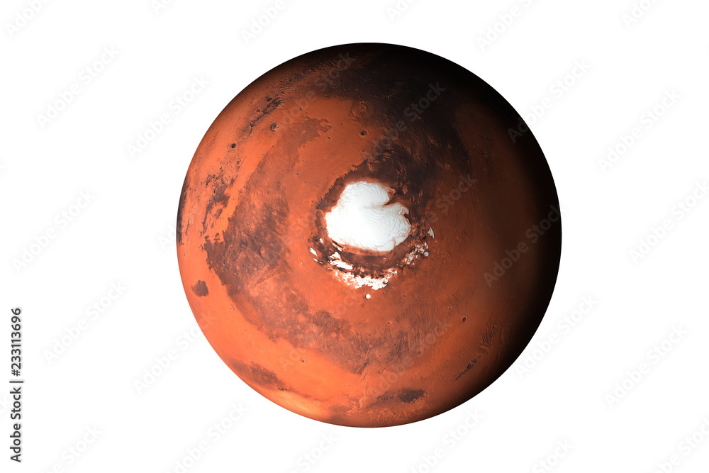 Planet Mars top side of solar system render isolated on white ...