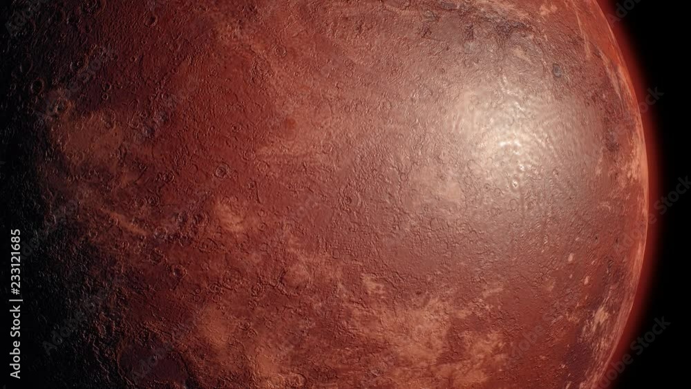 Isolated Mars Planet on black screen. The red planet is rotating with ...