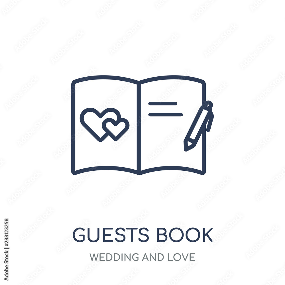 Guests book icon. Guests book linear symbol design from Wedding and ...