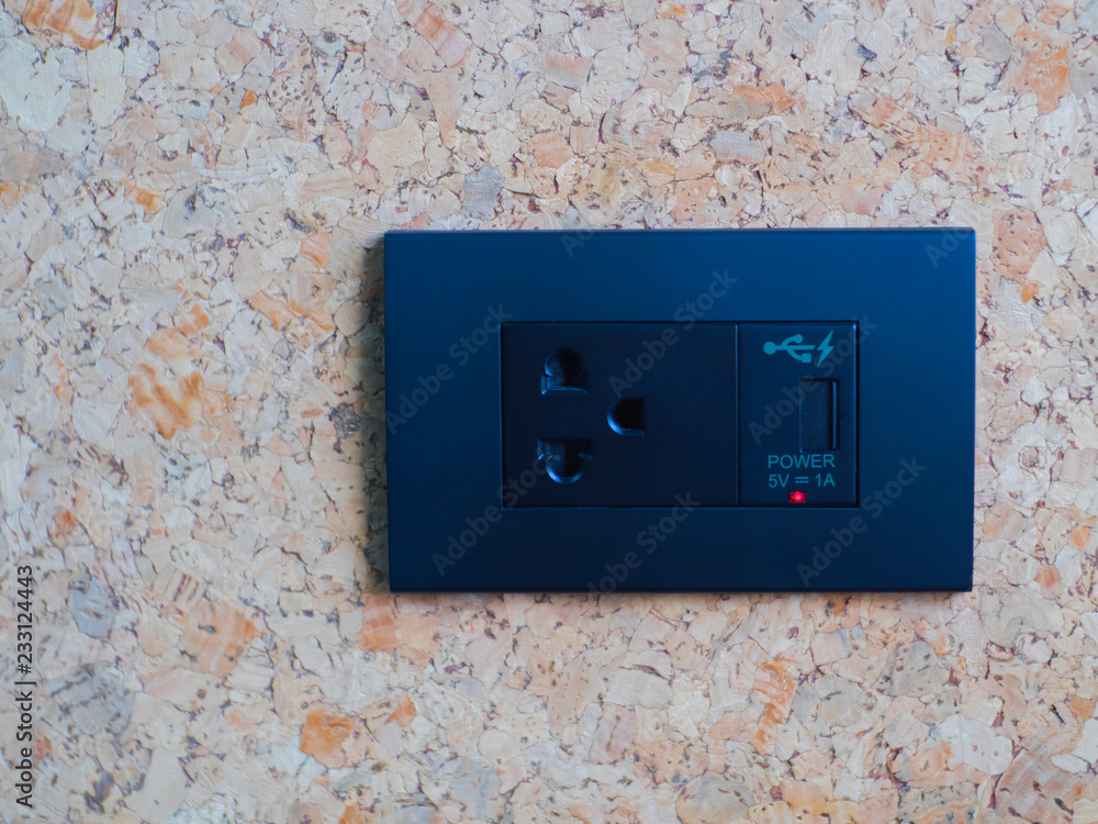 Outlet with built-in USB ports, Charger outlet and USB at wood ...