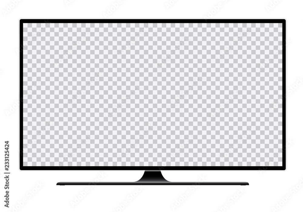 Realistic illustration of black TV with stand and blank transparent ...