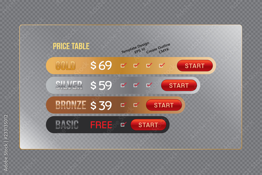 Vector of pricing table design template transparent background for ...