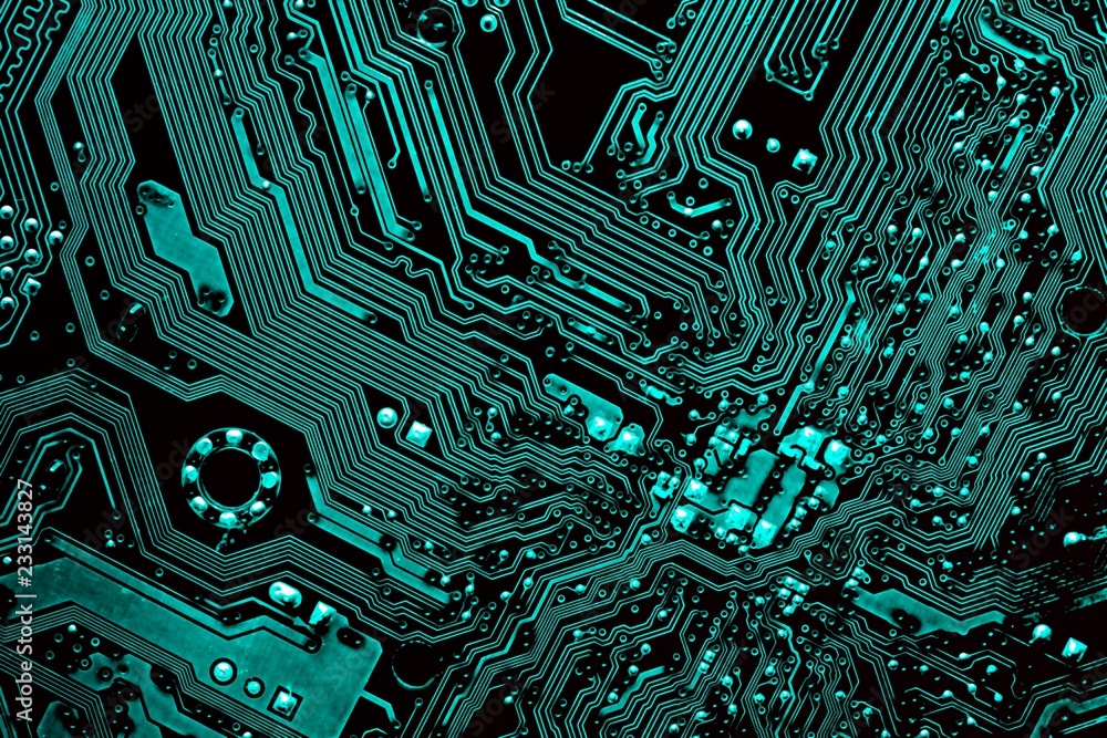 Green circuit board. Electronic computer hardware technology ...