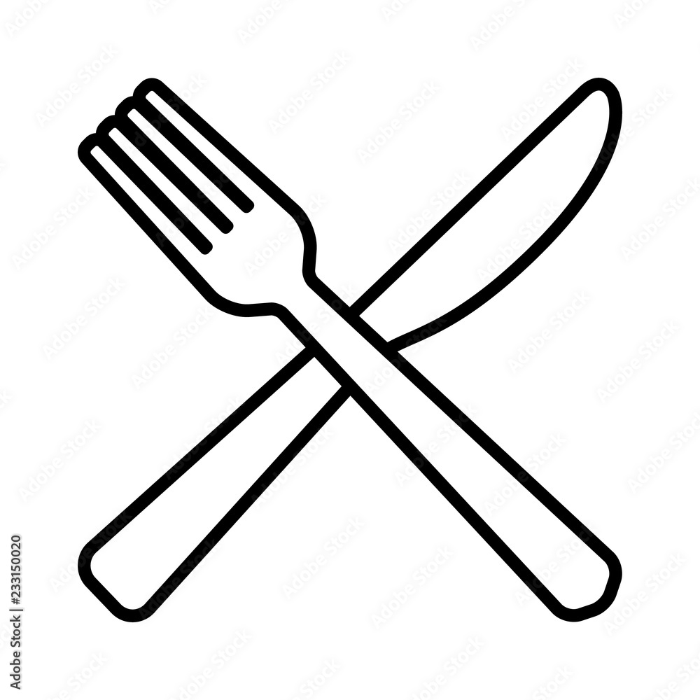 Fork and butter knife eating utensils in crossed position line art ... Fork and butter knife eating utensils in crossed position line art ...