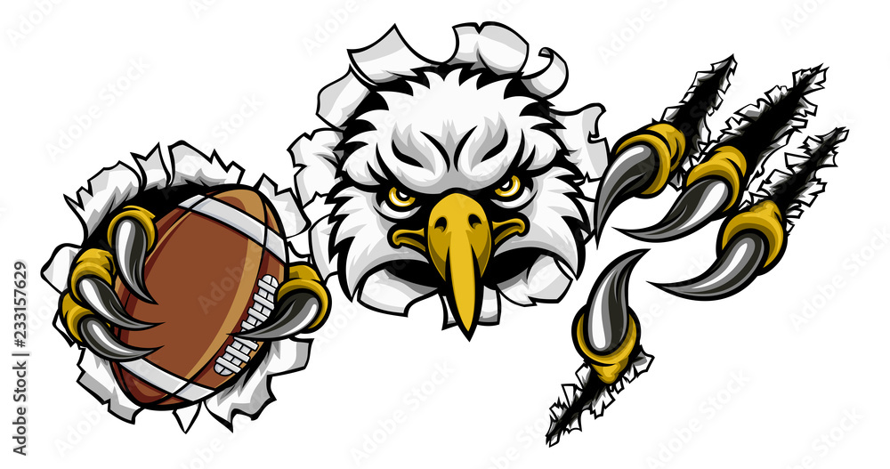 An eagle bird American football sports mascot cartoon character ripping ...
