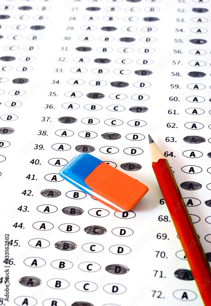 Test answer sheet with pencil. Examination test. Education concept ...