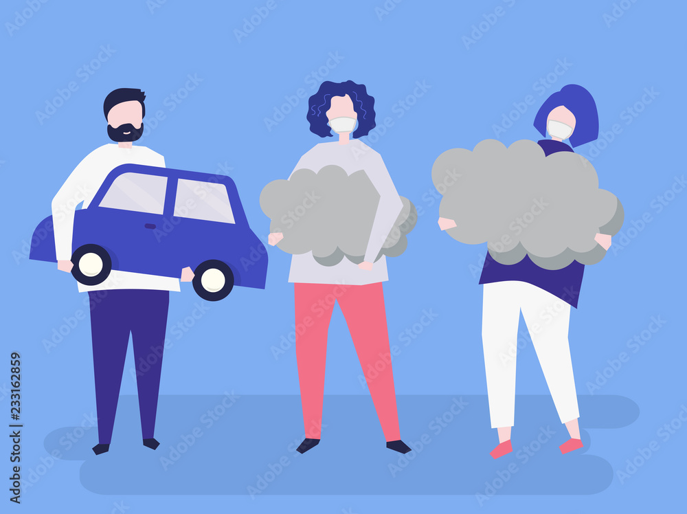 Character of people holding air pollution symbols illustration Stock ...