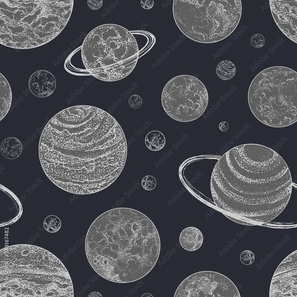 Seamless pattern with planets and other astronomical objects in outer ...