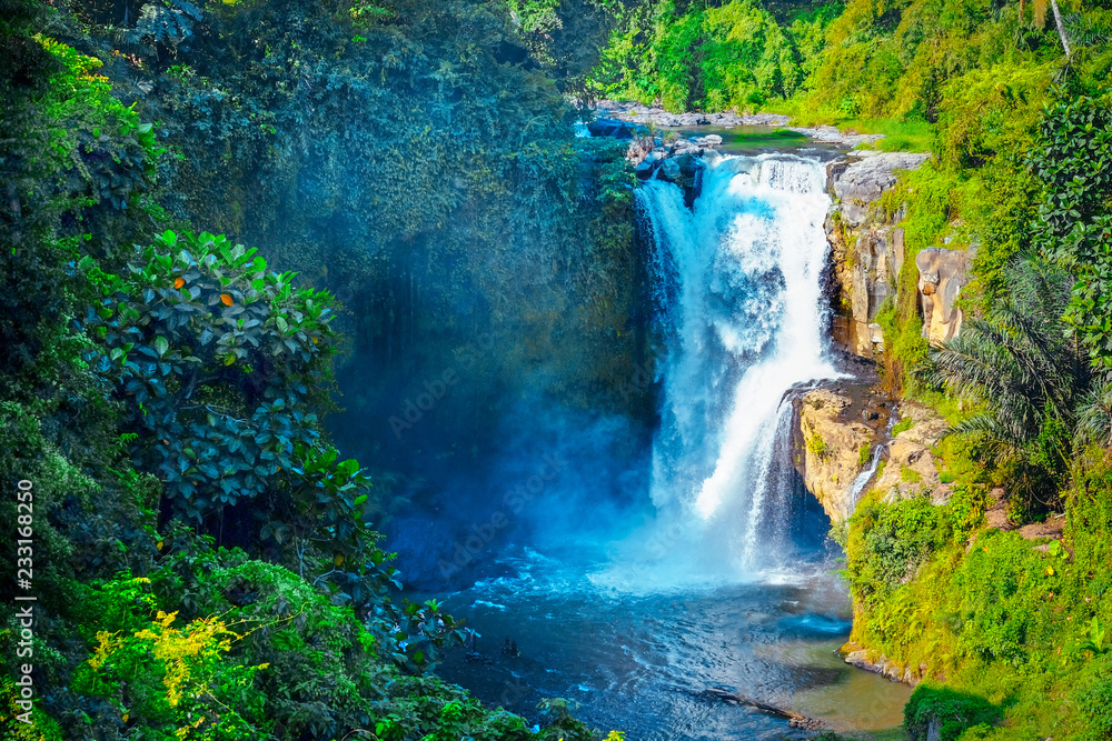 Waterfall hidden in the tropical jungle. Majestic waterfall in the ...