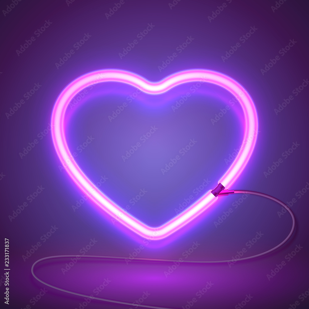 Bright Heart Neon Sign Retro Neon Heart Sign On Purple Background