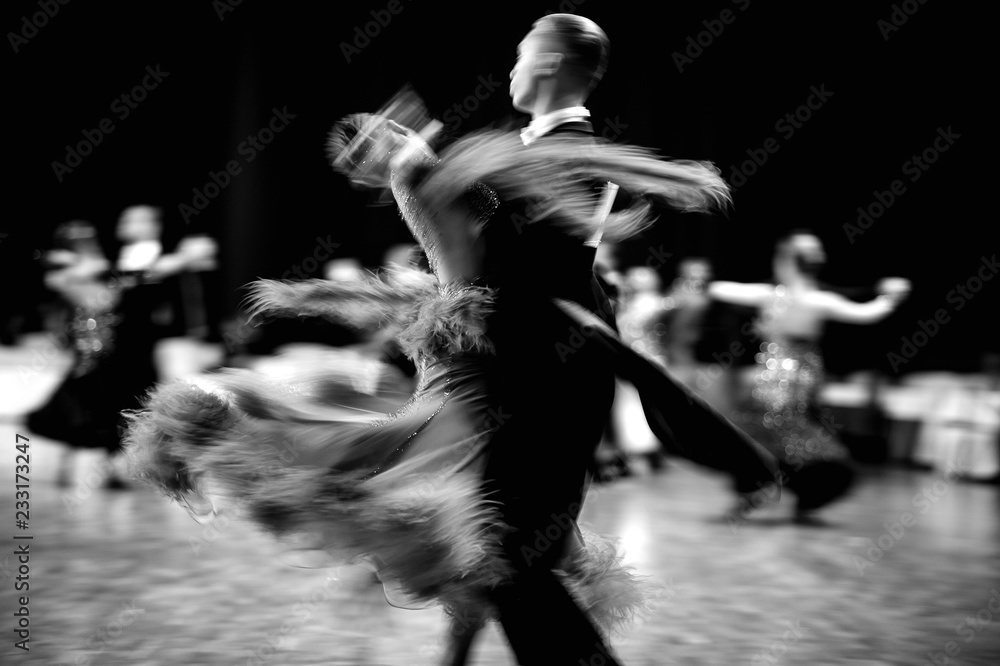 ballroom dance couple dancers waltz blurred motion black-and-white ...