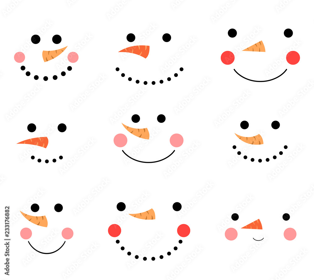 Cute and funny vector snowman face icons Stock Vector | Adobe Stock