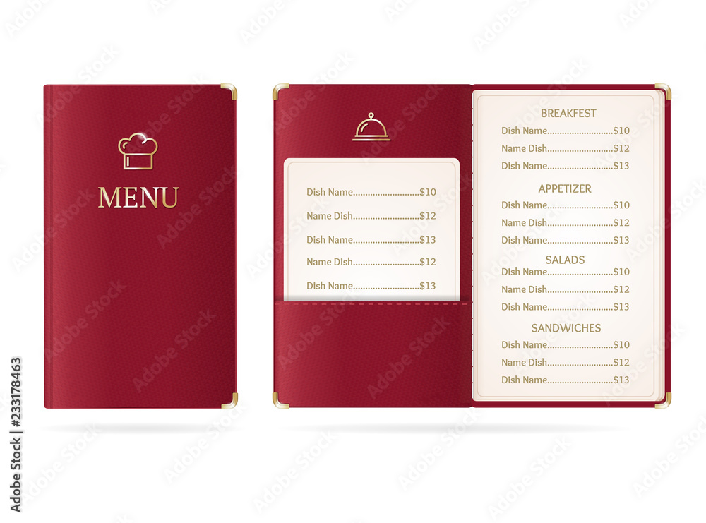 Realistic Detailed 3d Menu Restaurant Set. Vector Stock Vector | Adobe ...