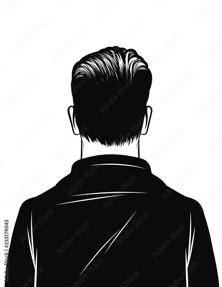 Vector black and white illustration of a man rear view isolated on ...