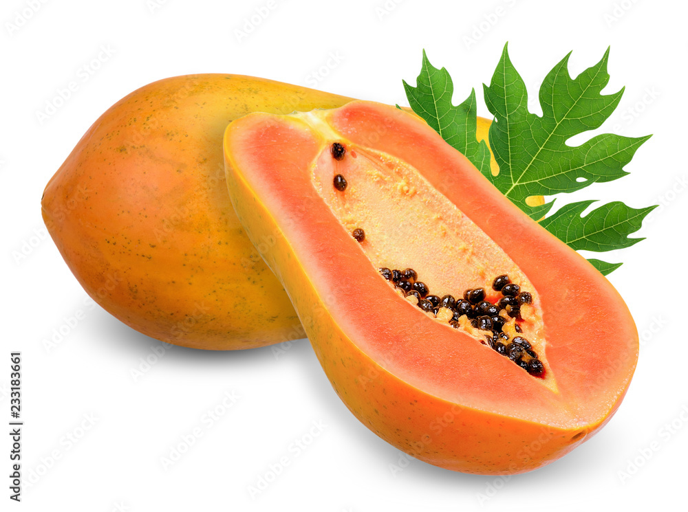 Ripe papaya isolated on white clipping path Stock Photo | Adobe Stock