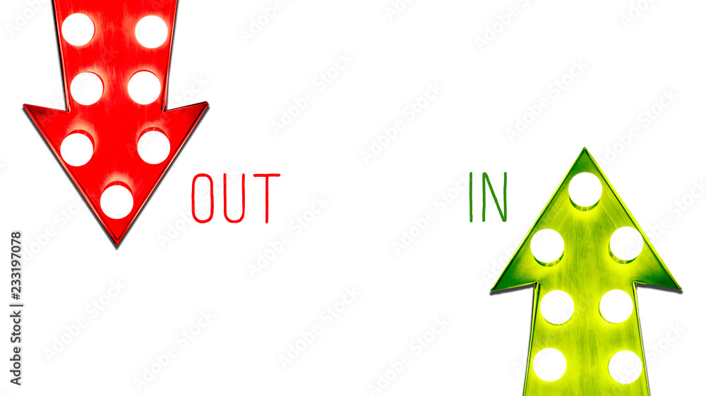 In or Out red and green left right up down vintage retro arrows ...