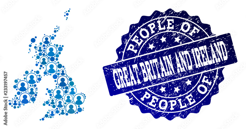 People combination of blue population map of Great Britain and Ireland ...