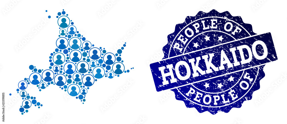 People combination of blue population map of Japanese Hokkaido and ...