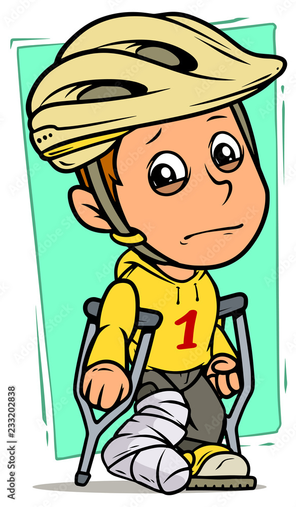 Cartoon crying boy character with broken leg Stock Vector | Adobe Stock