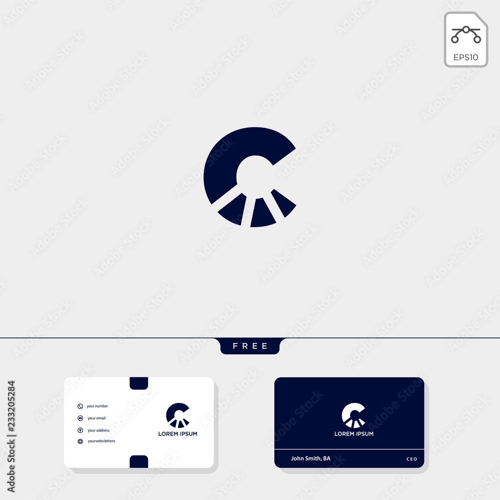 Initial C, CC outline creative logo template and business card design ...