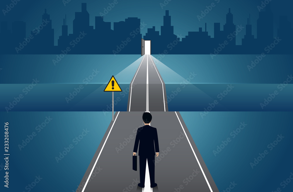 Businessmen walk go on the road there is a gap between the path withgo ...