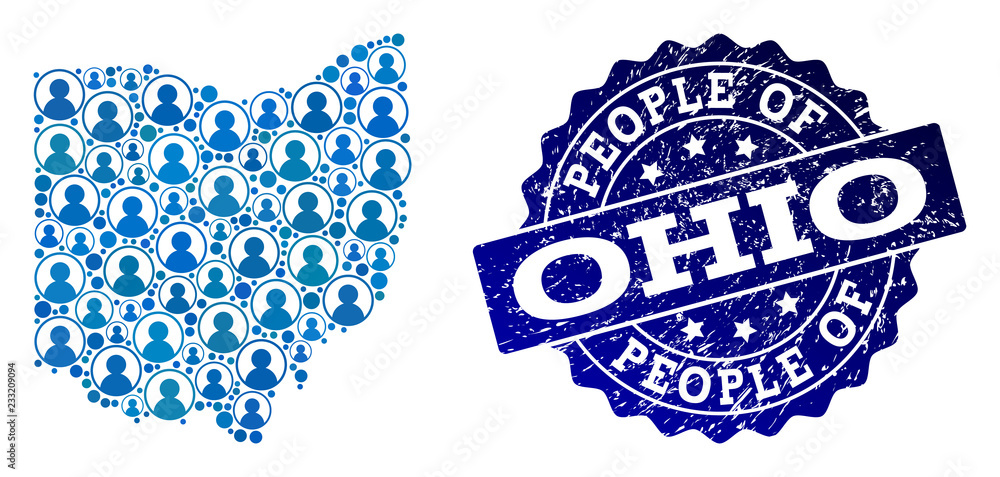People combination of blue population map of Ohio State and rubber ...