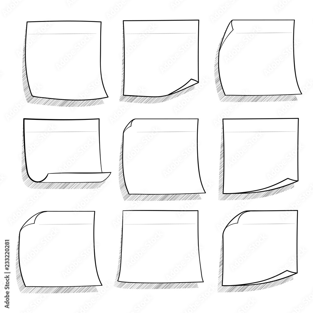 Collection of various note papers. Hand drawn doodle notepaper for ...